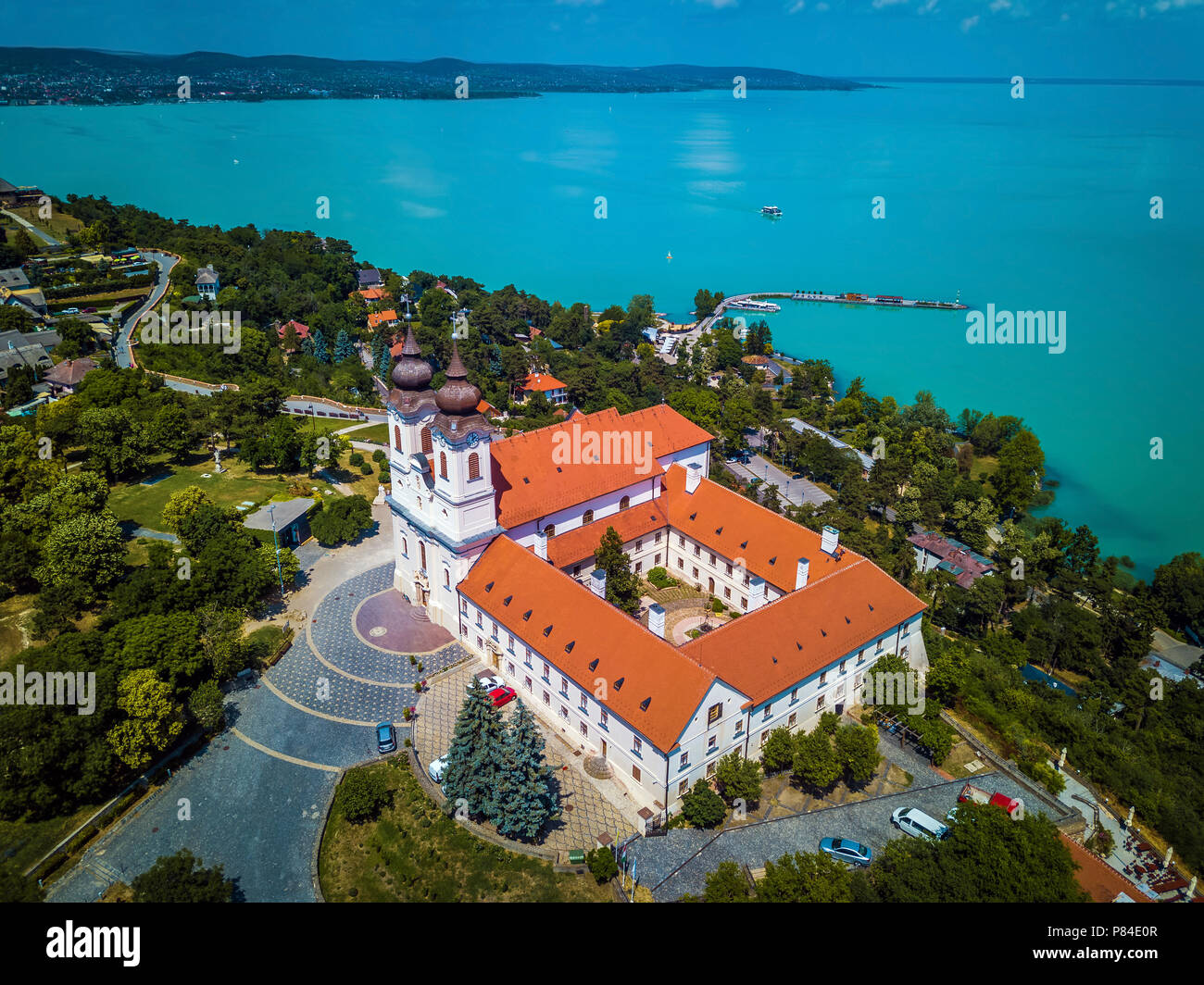 Tihany, Hungary - Aerial panoramic view of Tihany with the famous ...
