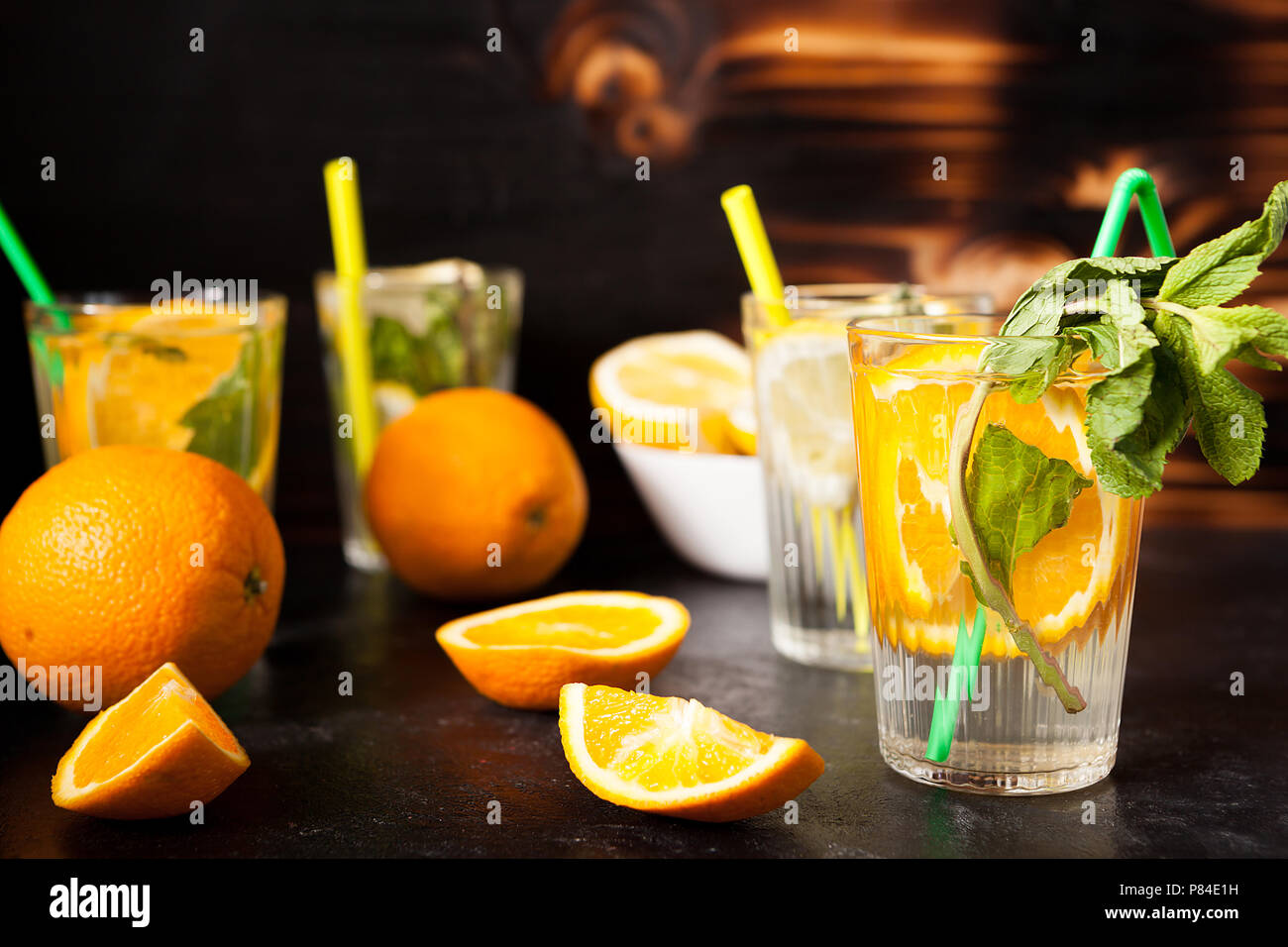 Glasses with orangeade and lemonade Stock Photo - Alamy