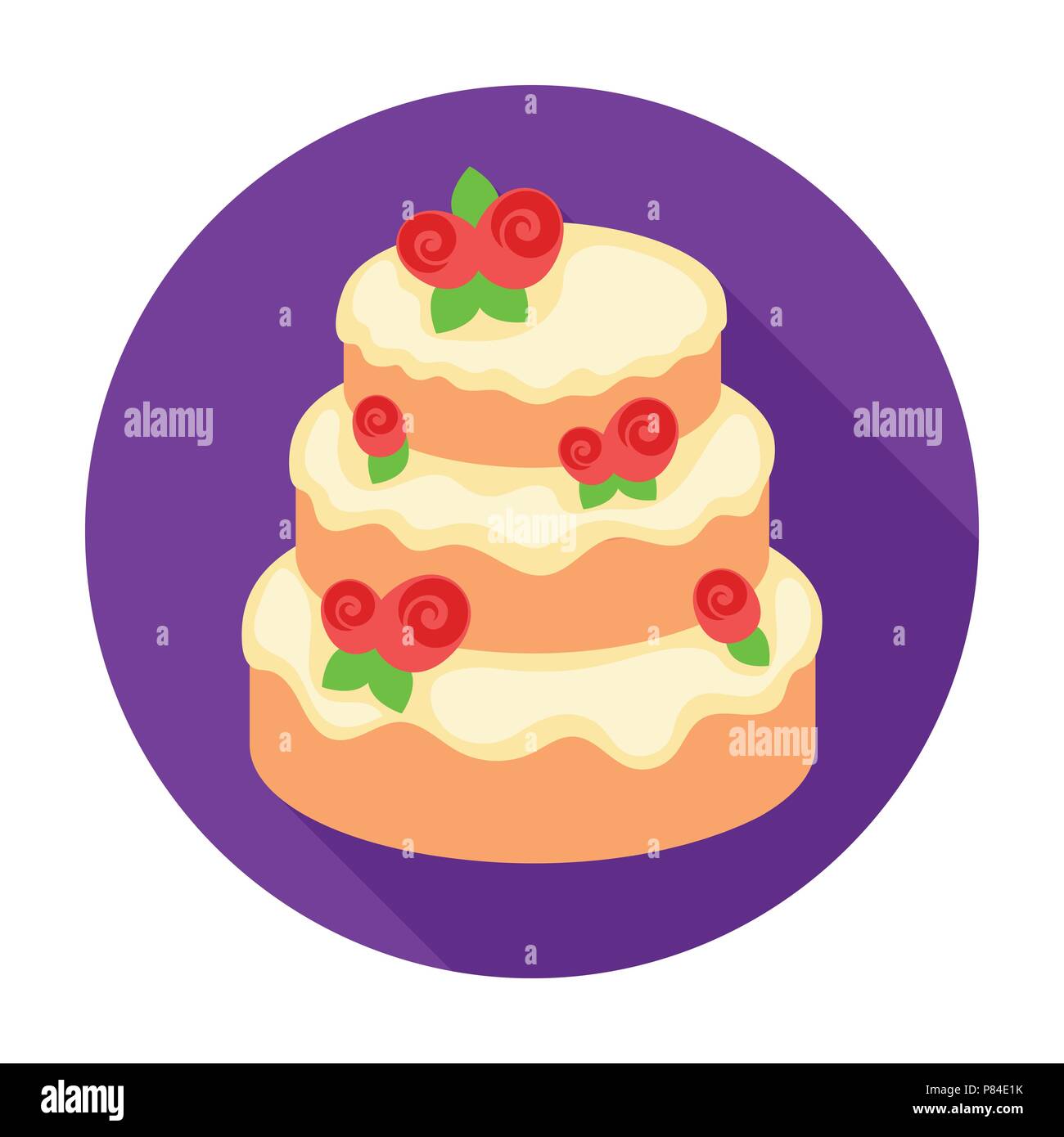 Cake with roses icon in flat design isolated on white background. Cakes ...