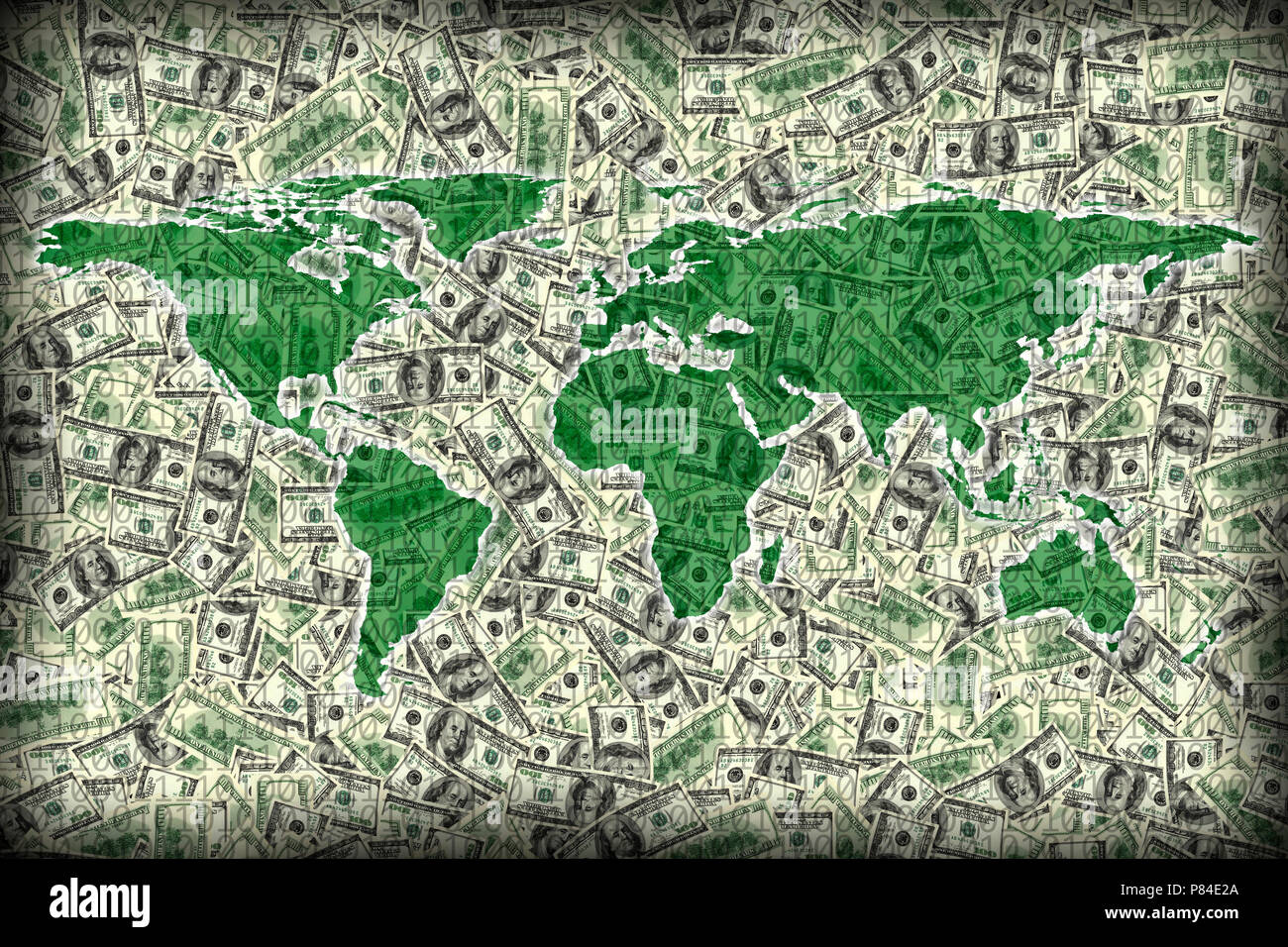 close up shot of a world map on dollar bill background Stock Photo - Alamy