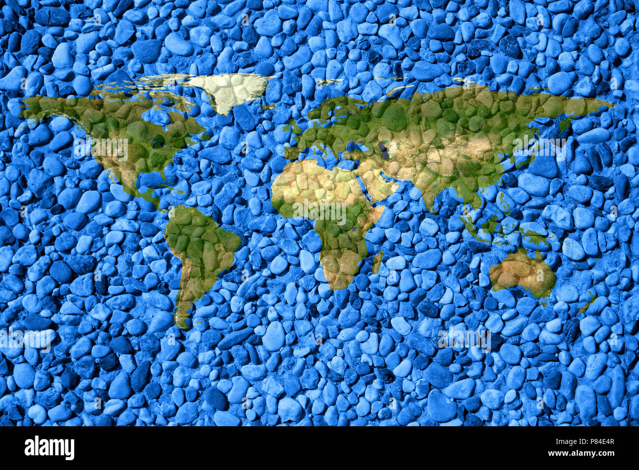 pebble stones at the beach with world map Stock Photo - Alamy