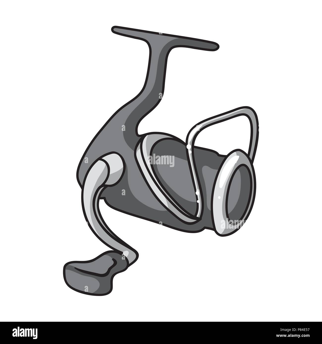 Fishing reel icon in monochrome design isolated on white background ...