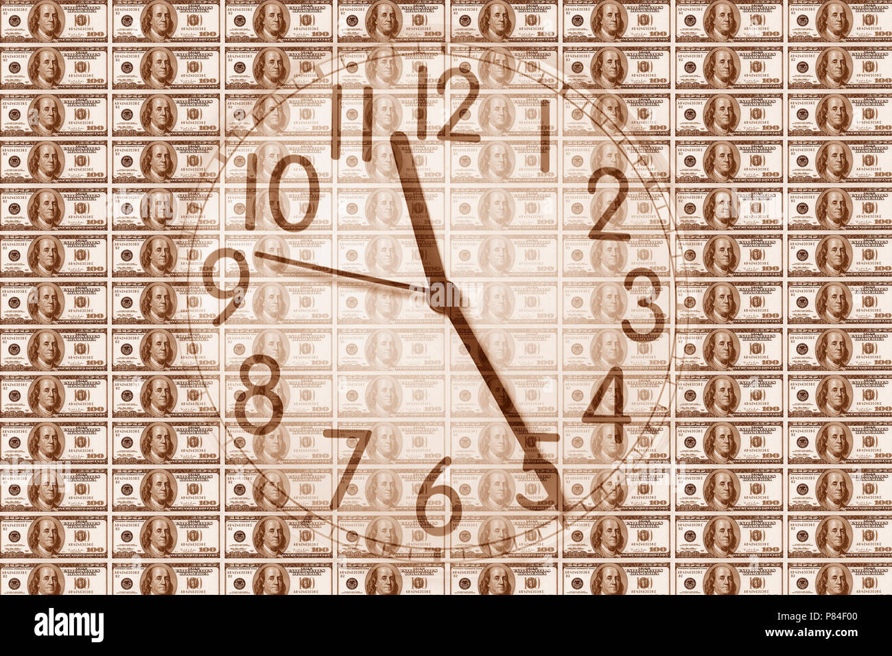 conceptual image of a clock on dollar bill background Stock Photo - Alamy