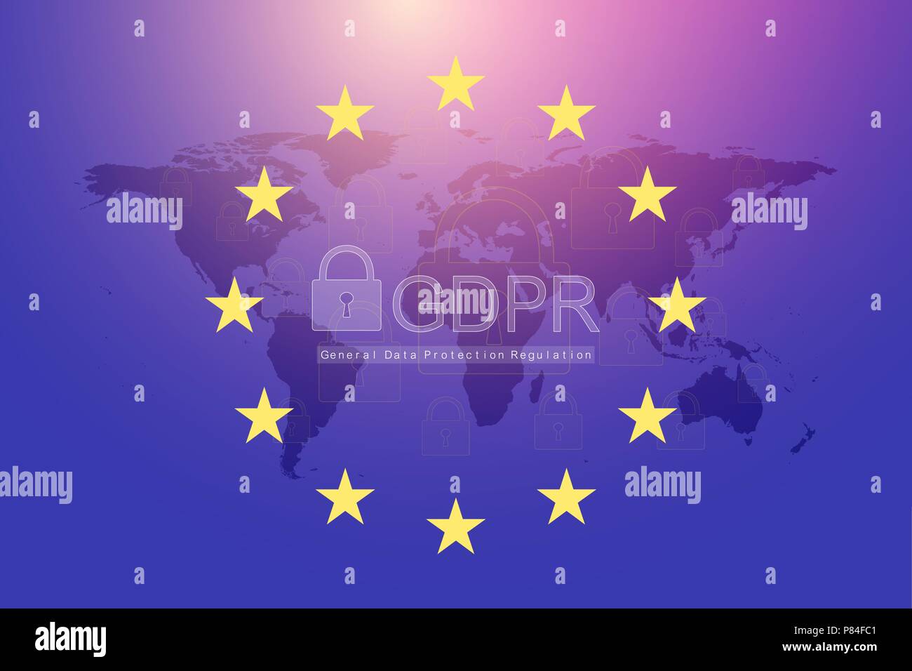 GDPR - General Data Protection Regulation. Dotted Europe map and flag ...