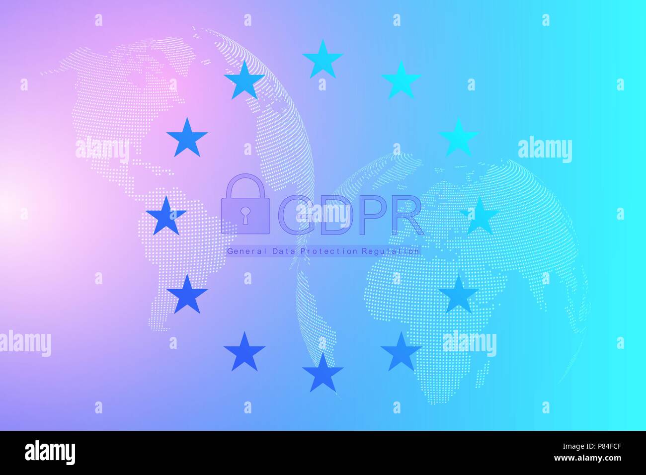 GDPR - General Data Protection Regulation. Dotted Europe map and flag ...
