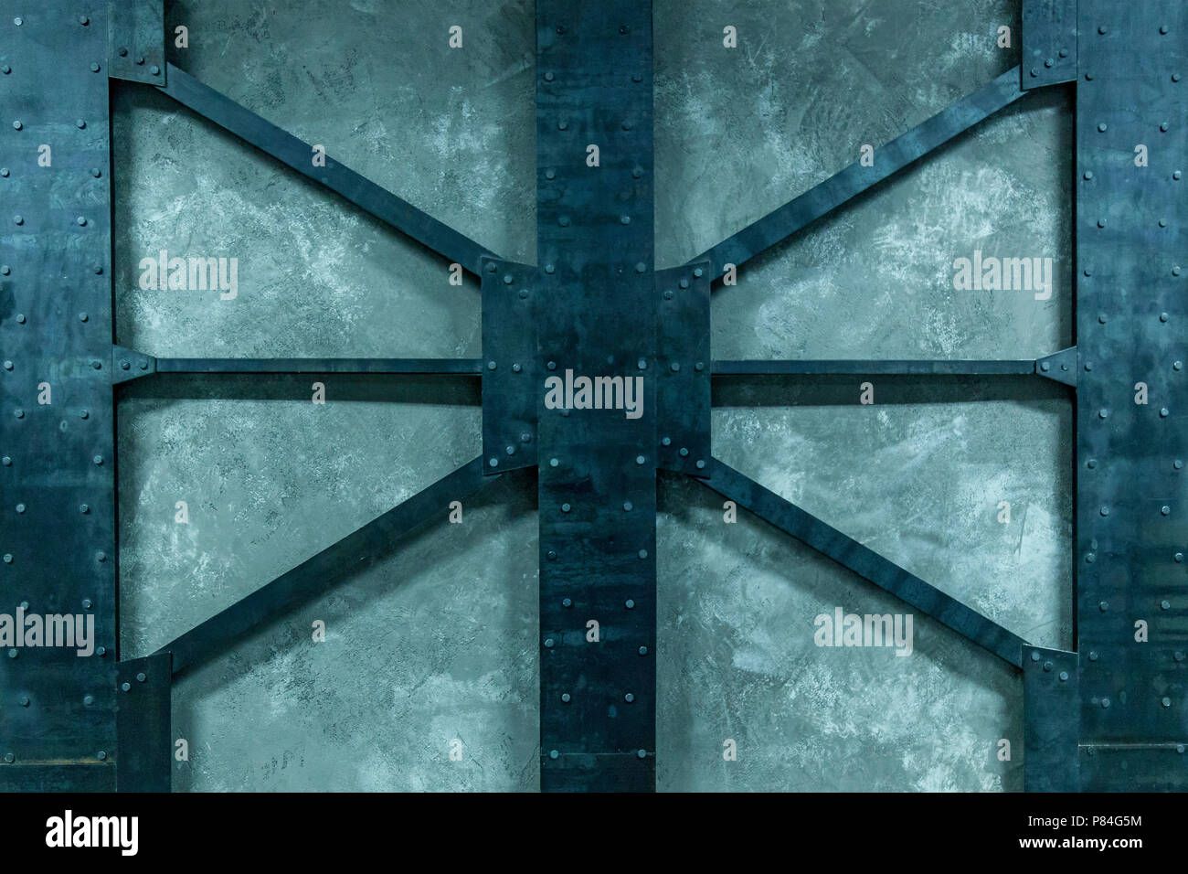 Abstract background metal structure in the form of a British flag on ...