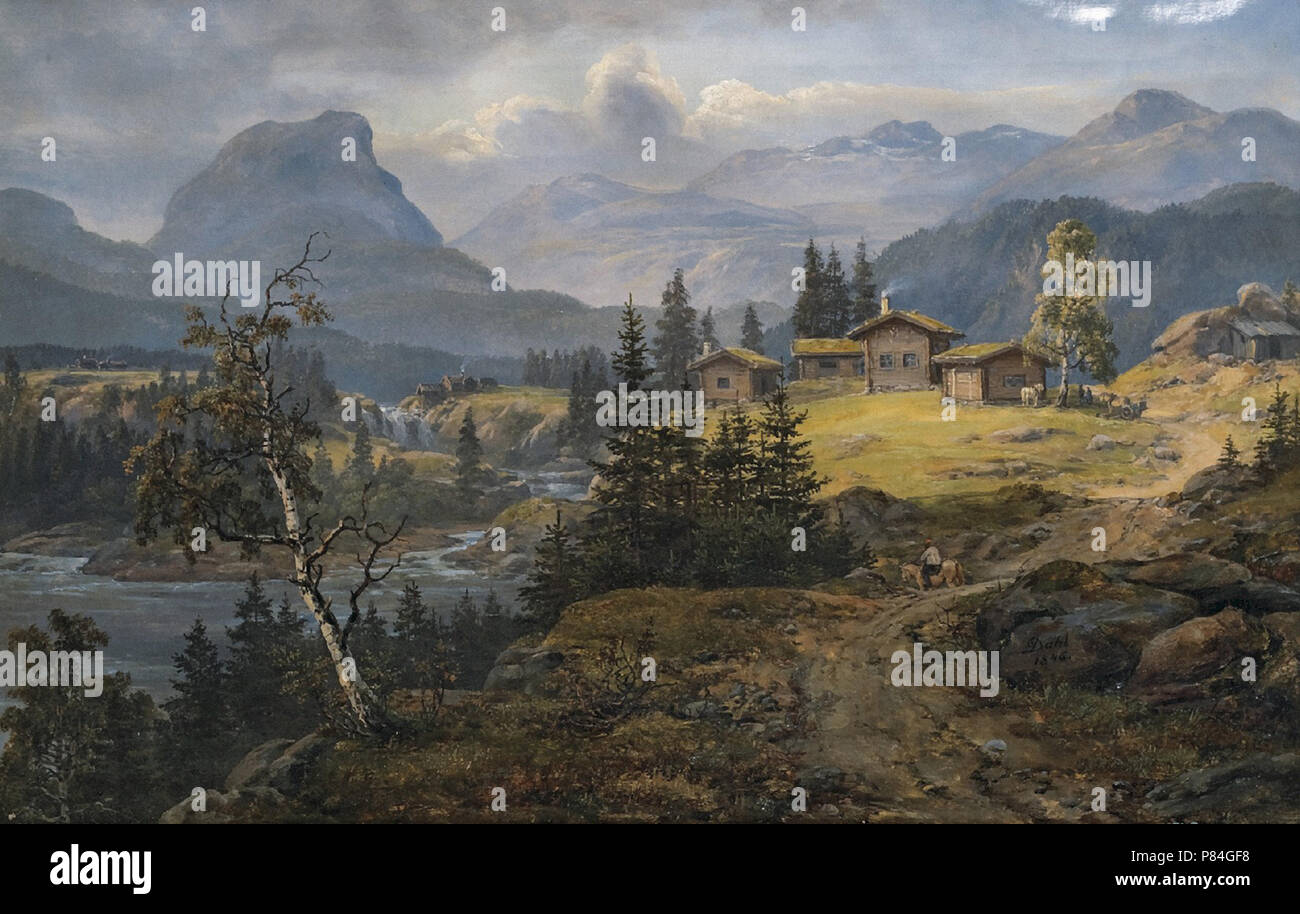 Dahl Johan Christian Clausen - View of Oylo Farm Valdres Stock Photo ...