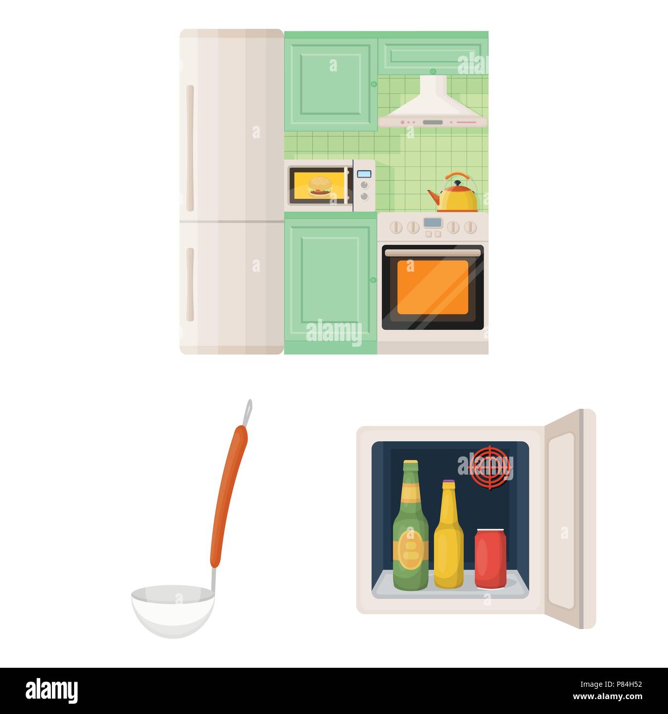 Kitchen equipment cartoon icons in set collection for design. Kitchen ...