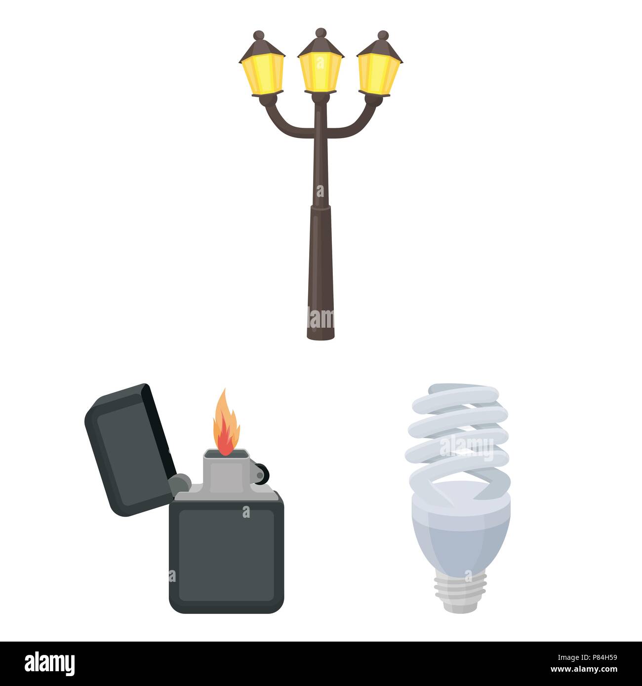 Light source cartoon icons in set collection for design. Light and ...