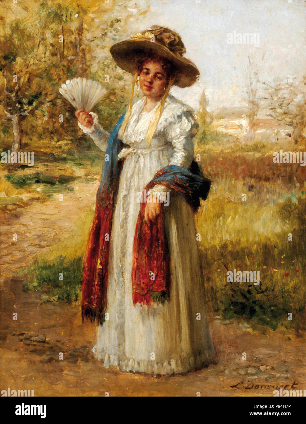 Dansaert Leon Marie - Vrouw Met Waaier in Landschap Stock Photo - Alamy