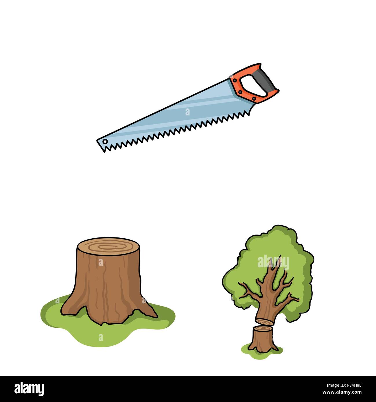 Sawmill and Timber cartoon icons in set collection for design. Hardware ...