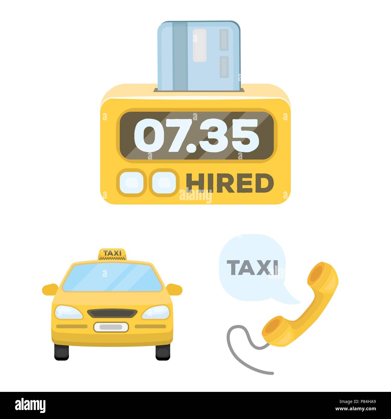 Taxi service cartoon icons in set collection for design. Taxi driver ...