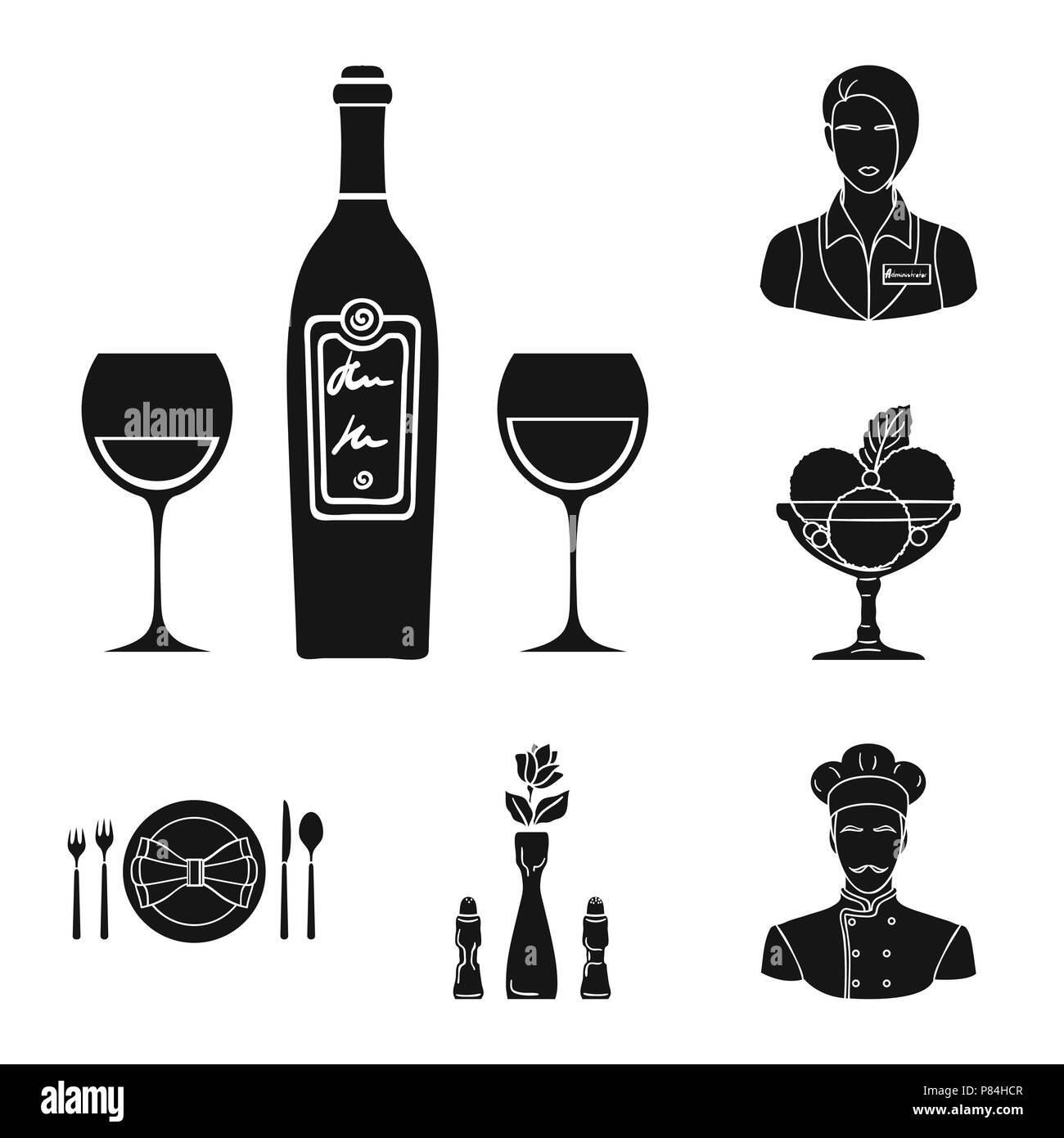 Restaurant and bar black icons in set collection for design. Pleasure ...