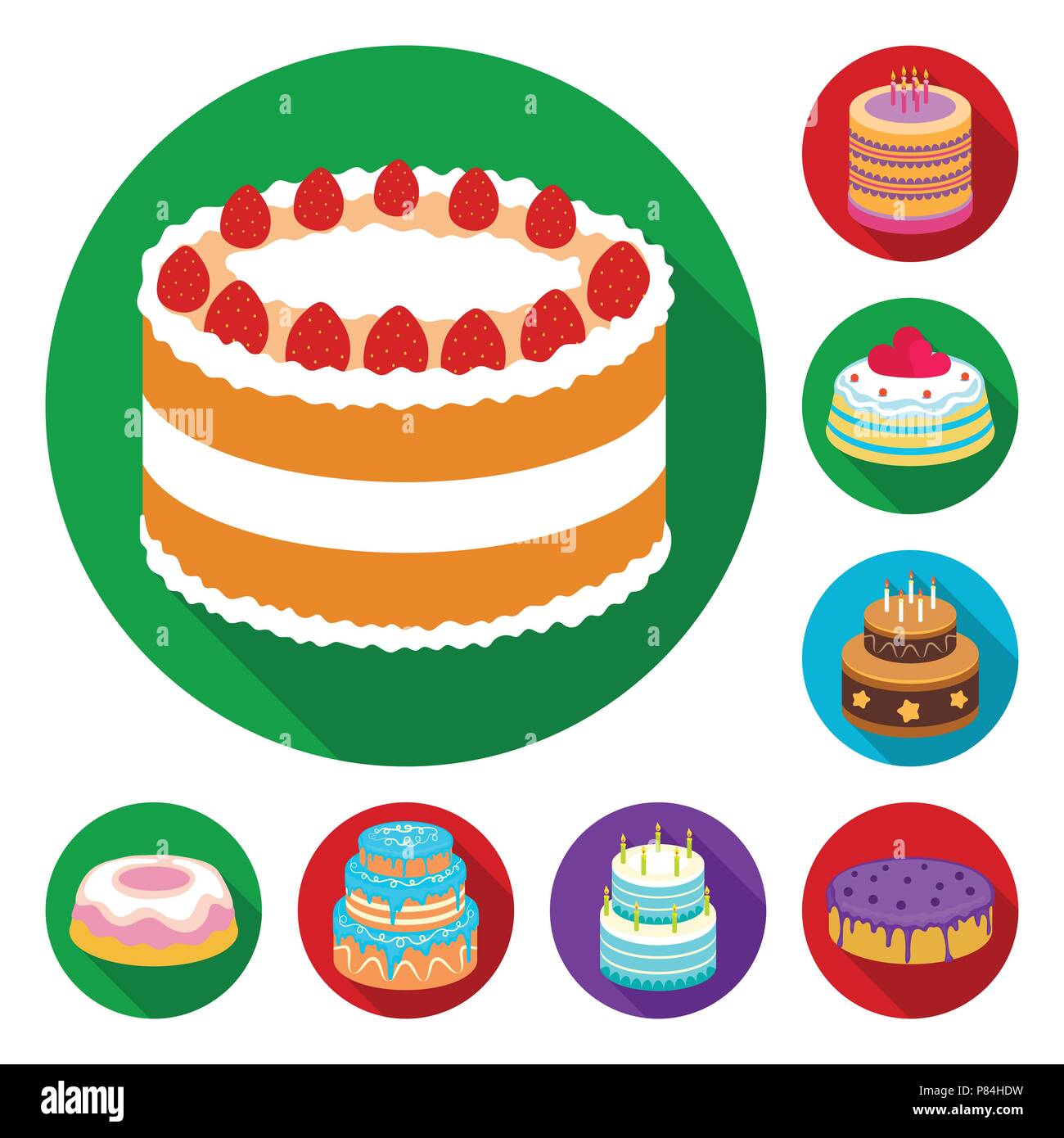 Cake and dessert flat icons in set collection for design. Holiday cake ...