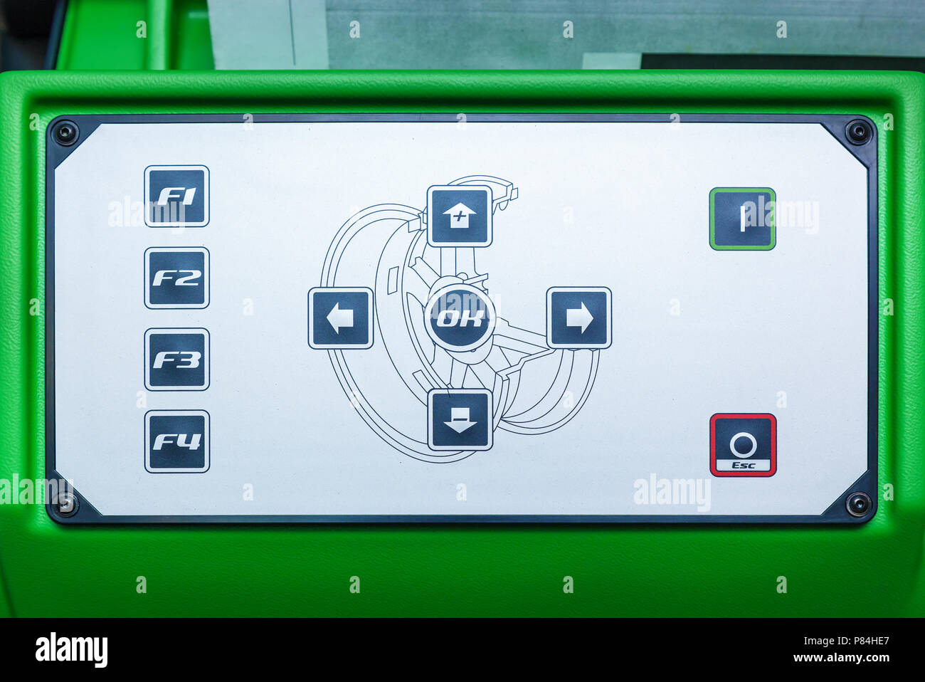 Equipment control panel for wheel balancing in auto workshop Stock ...