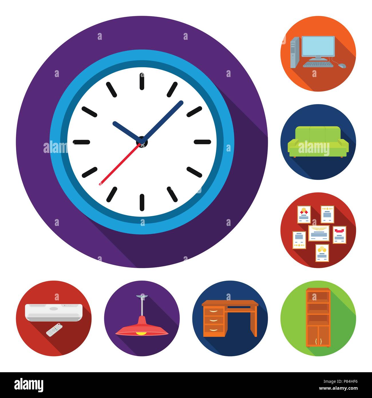 Interior of the workplace flat icons in set collection for design ...