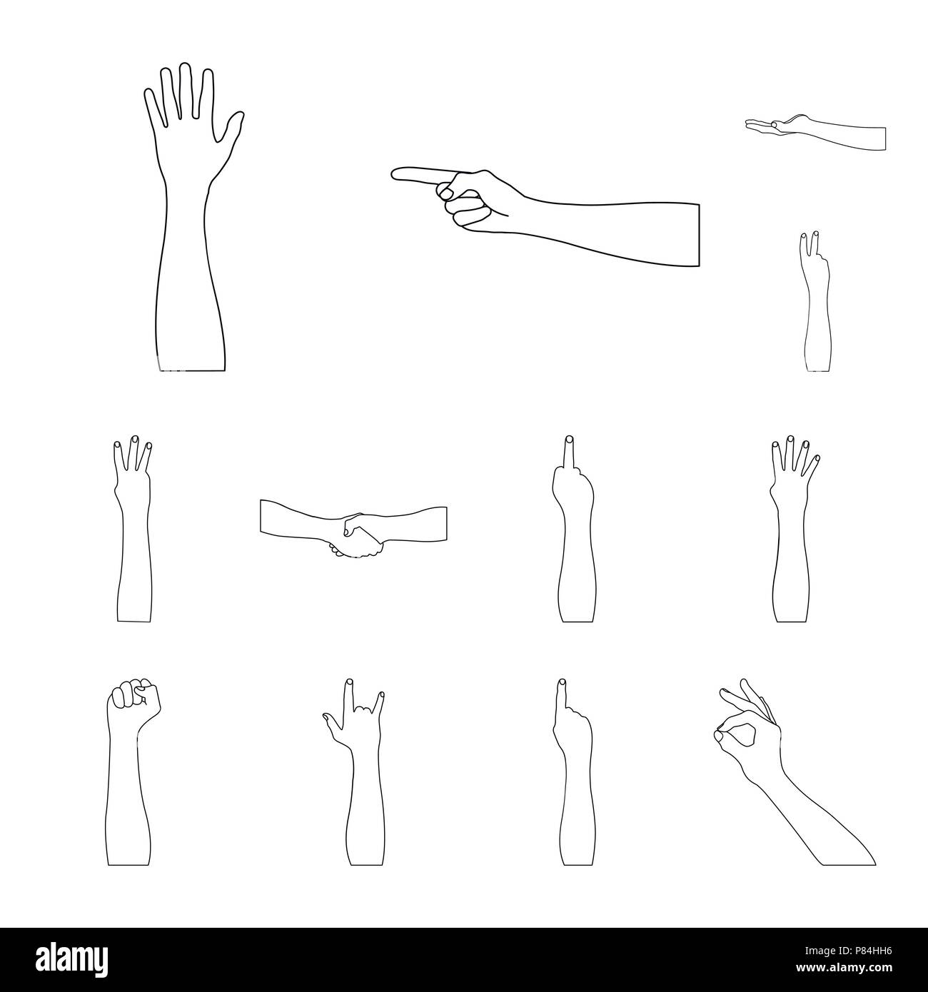 Gestures and their meaning outline icons in set collection for design ...