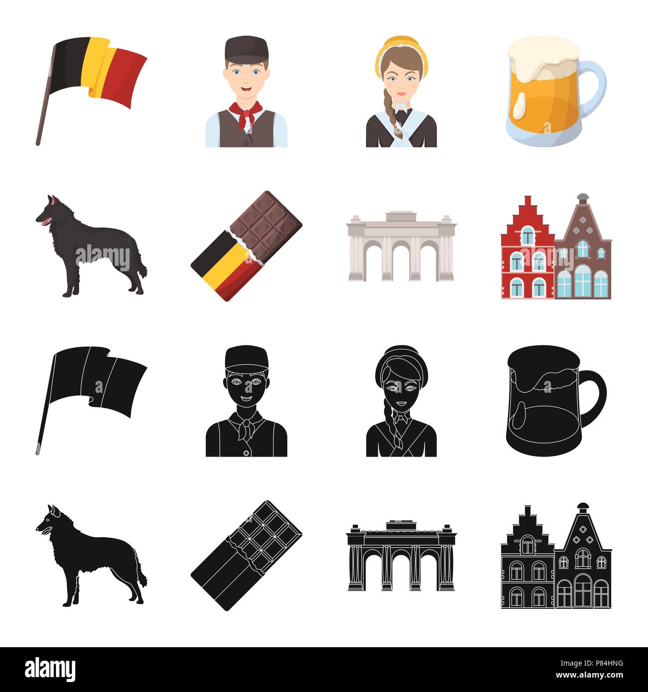 Chocolate, cathedral and other symbols of the country.Belgium set ...