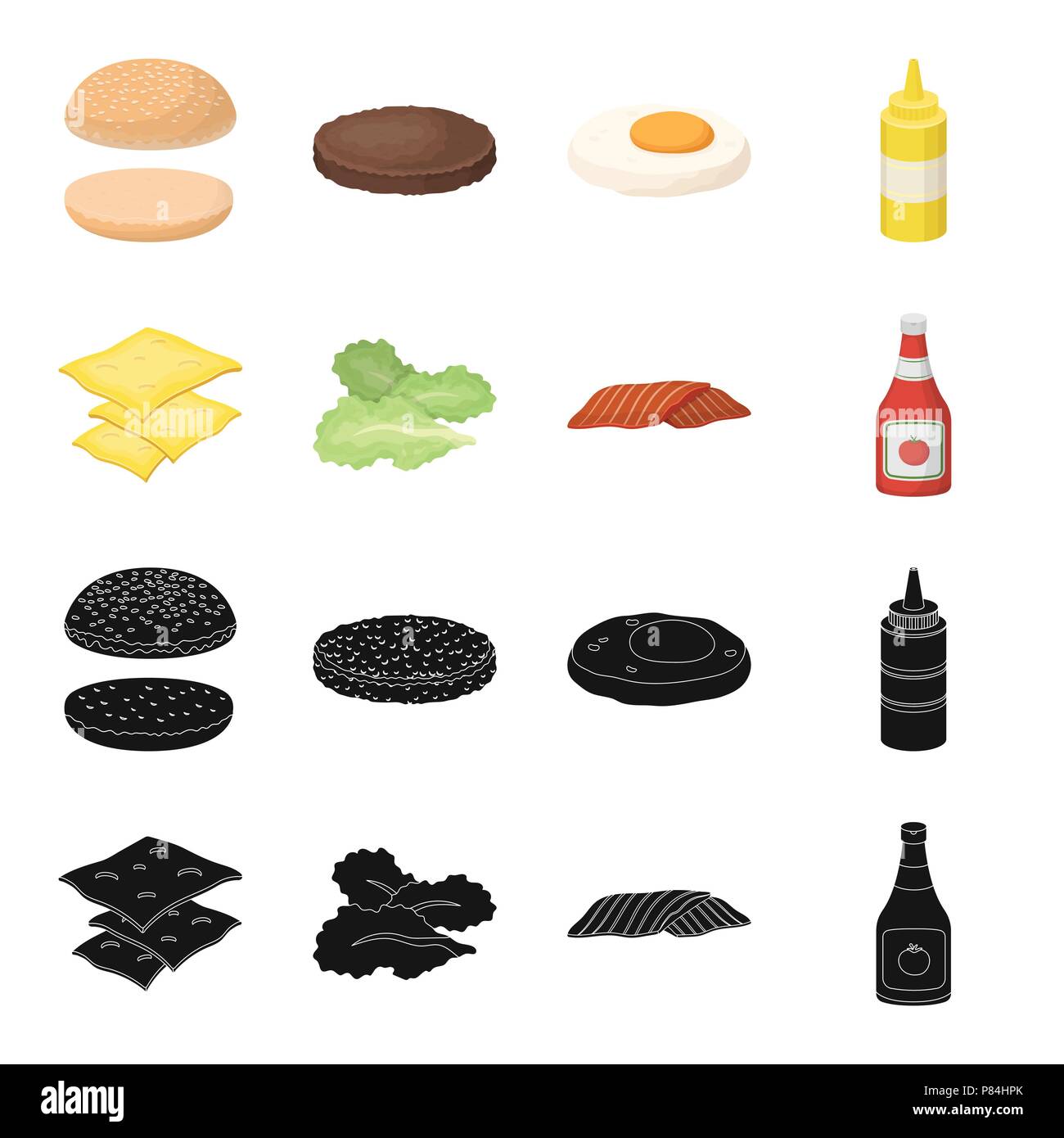 Burger and ingredients black,cartoon icons in set collection for design ...