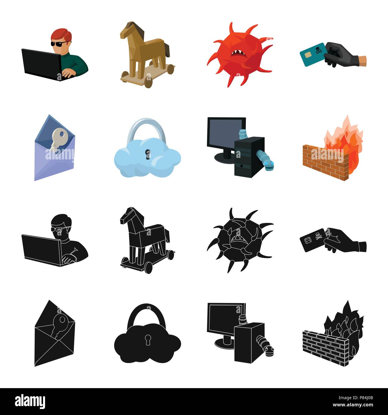 System Internet Connection Code Hackers And Hacking Set Collection Icons In Blackcartoon