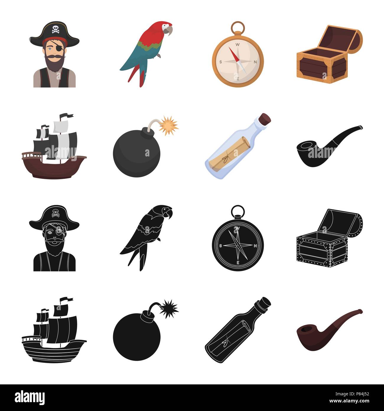 Pirate, bandit, ship, sail .Pirates set collection icons in black ...