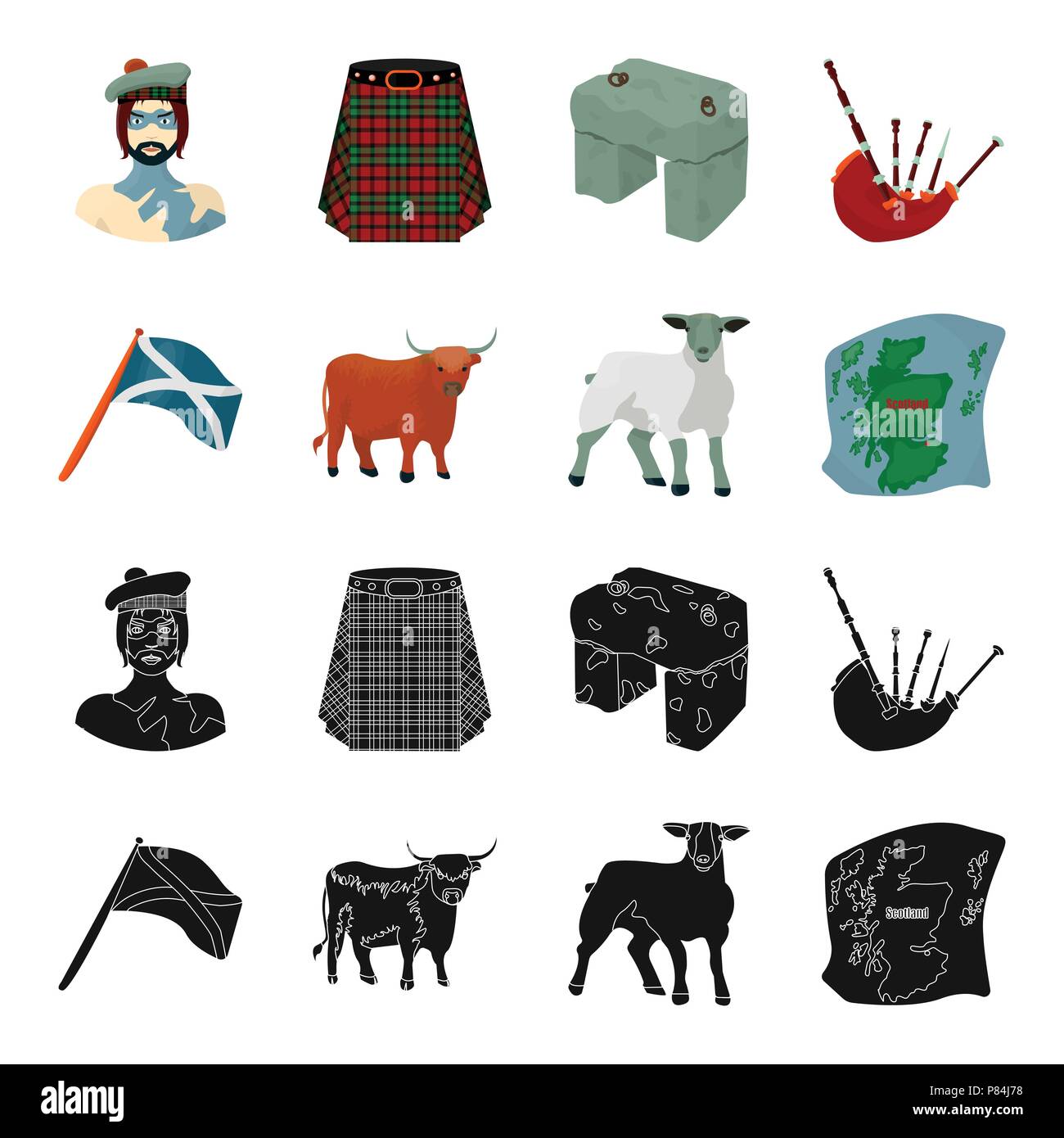 The state flag of Andreev, Scotland, the bull, the sheep, the map of ...