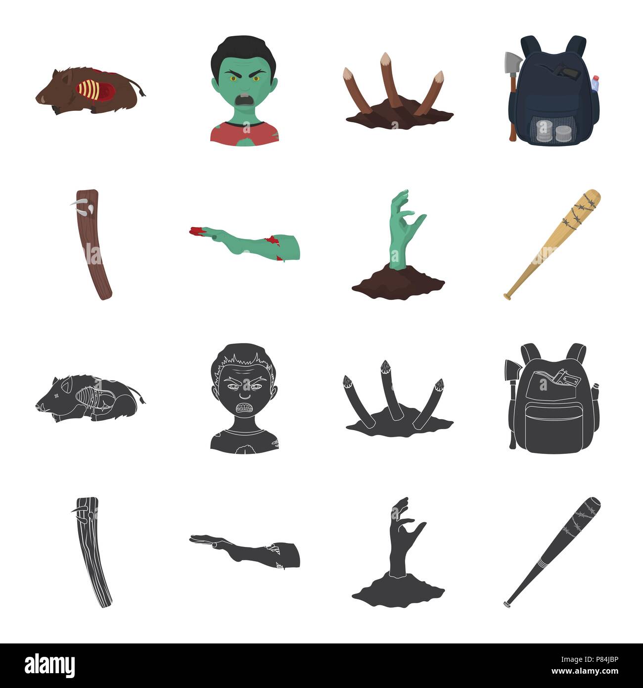 Zombies and Attributes black,cartoon icons in set collection for design ...