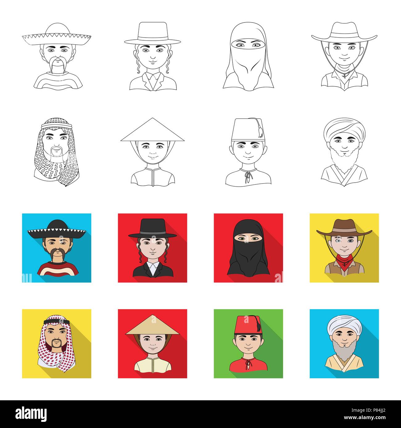 Arab, turks, vietnamese, middle asia man. Human race set collection ...