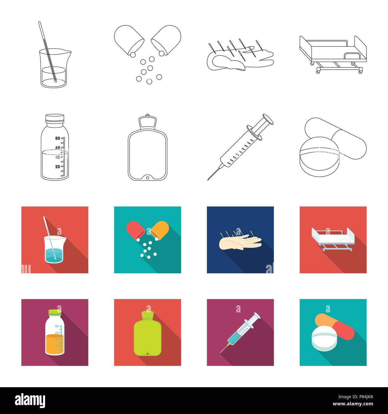 Solution, warmer, syringe, pills.Medicine set collection icons in ...