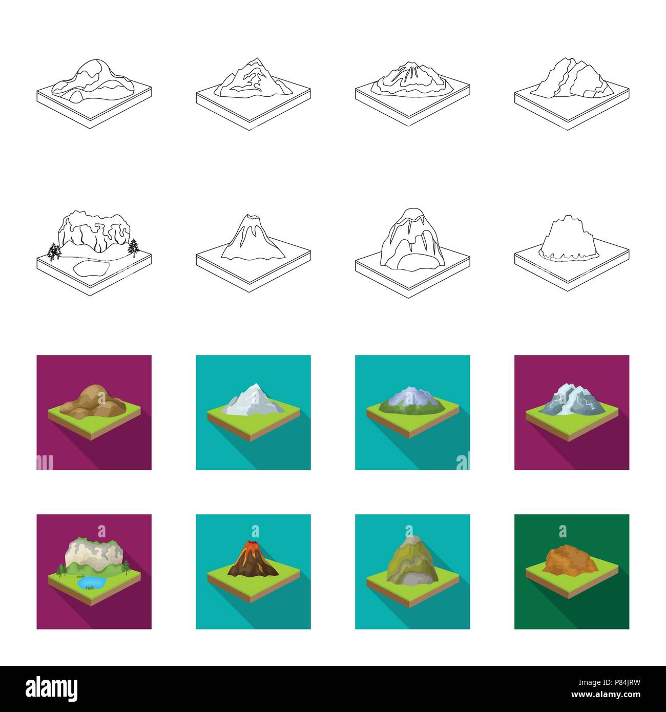 Mountains, rocks and landscape. Relief and mountains set collection ...