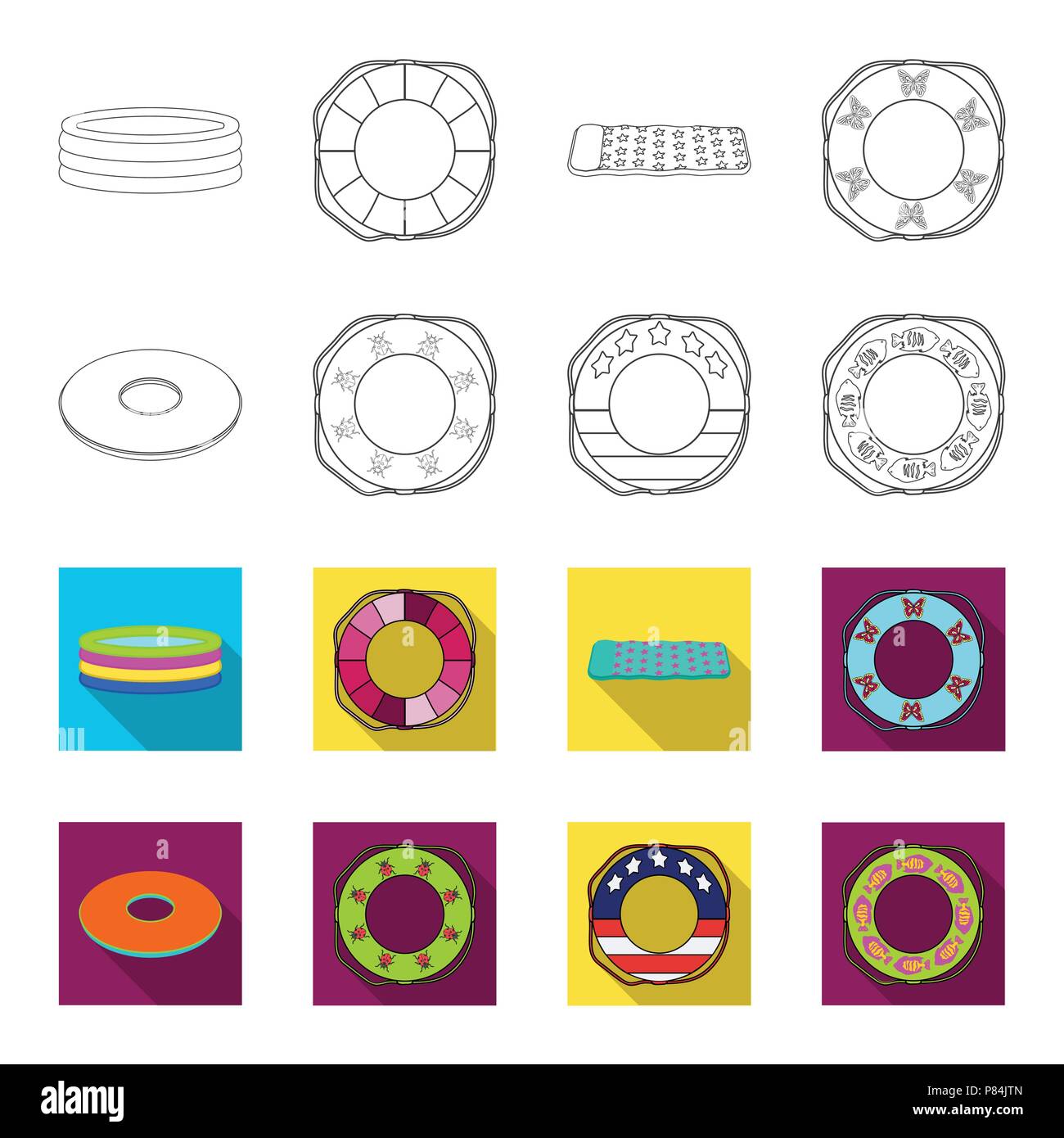 Multicolored swimming circle outline,flet icons in set collection for ...