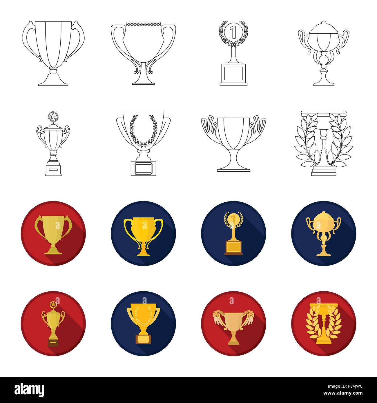 Gold Cup outline,flet icons in set collection for design. Winners Cup ...