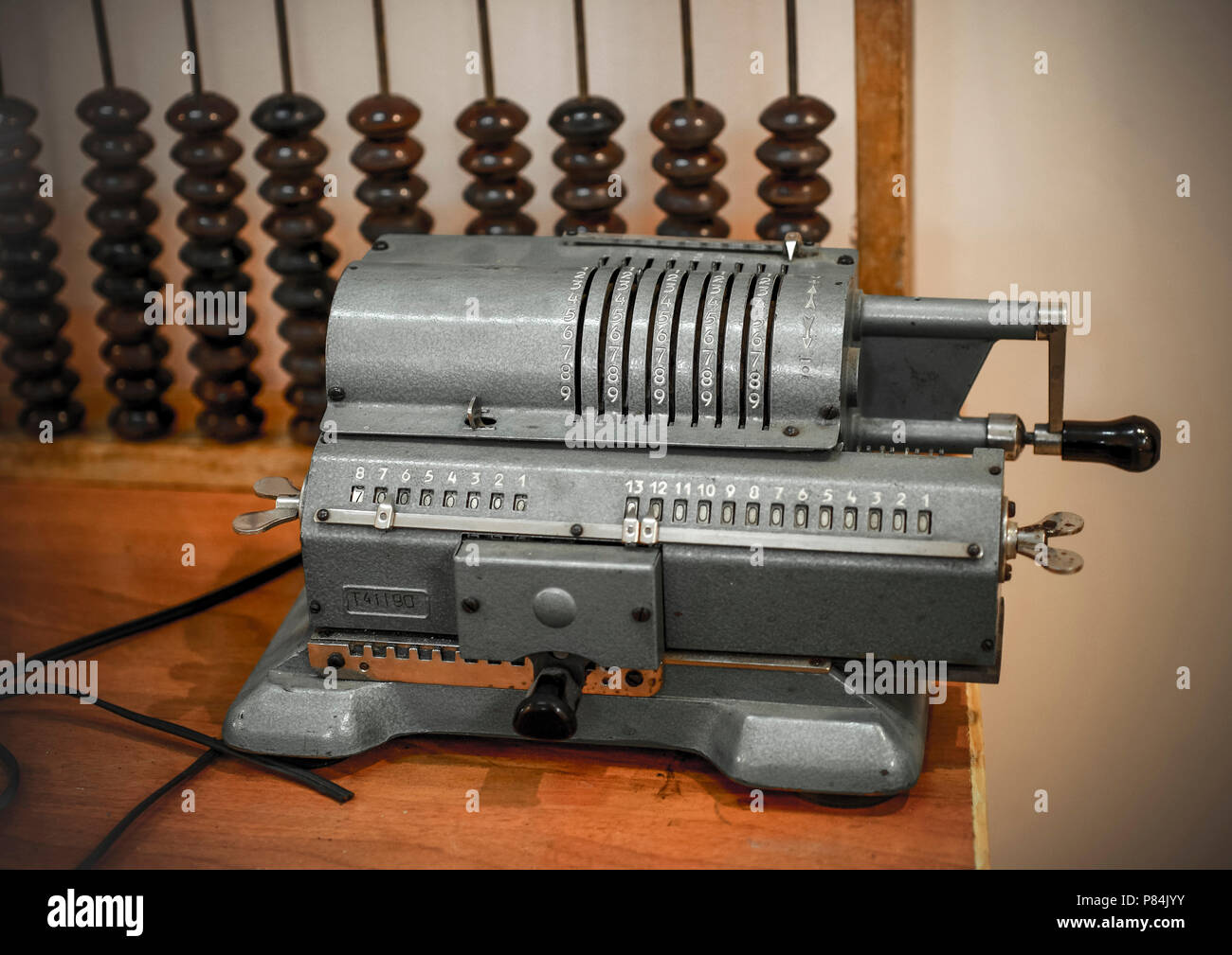 View of the accounts and the old mechanical counting machine Stock ...