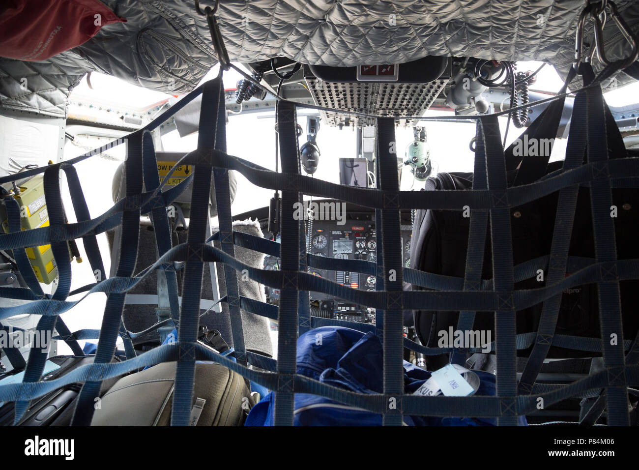 View from the inside of an Air Greenland Bell helicopter flying from ...