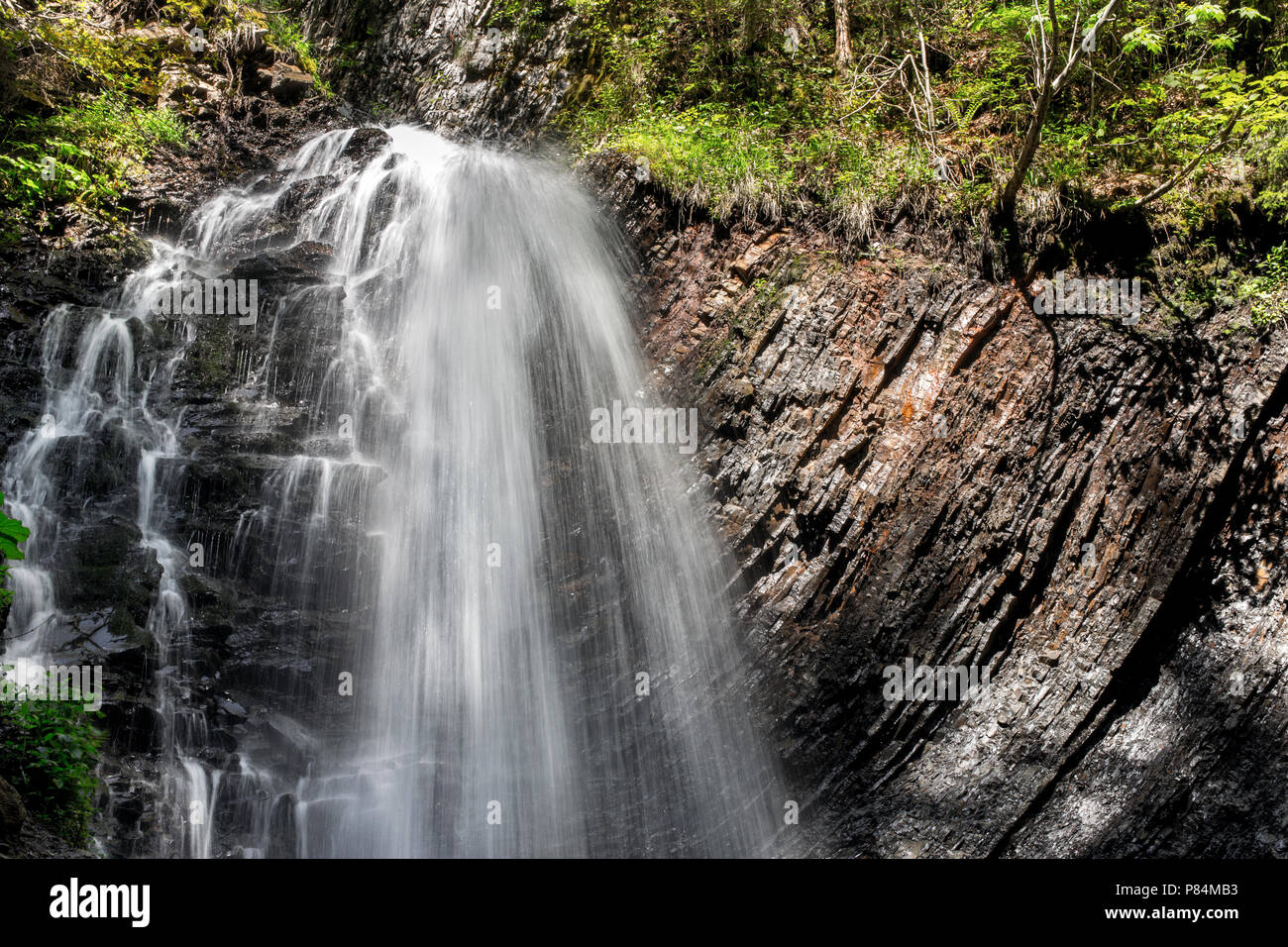 Beautiful Waterfall sunny morning. Beautiful Mountain landscape Stock ...