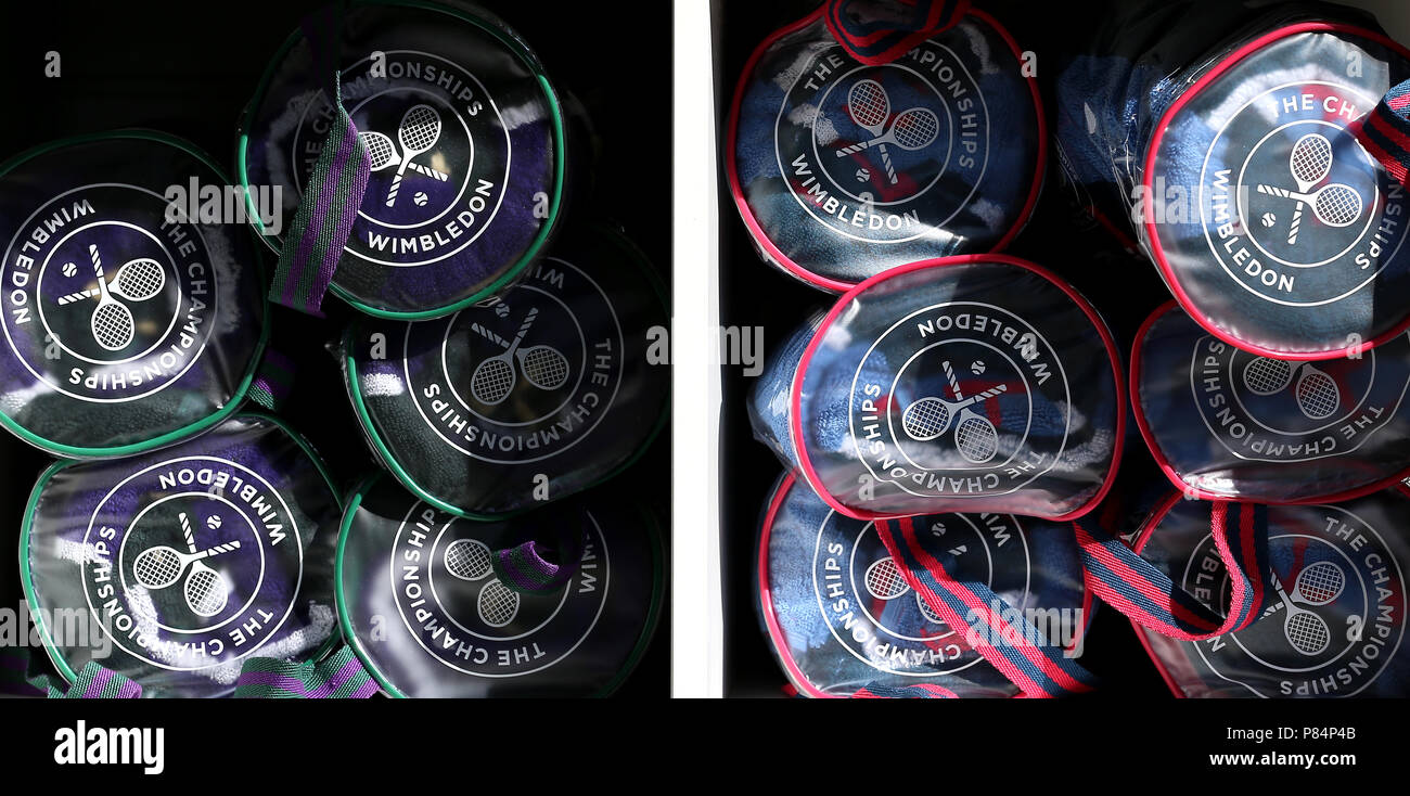 A detailed view of official towels on day seven of the Wimbledon ...