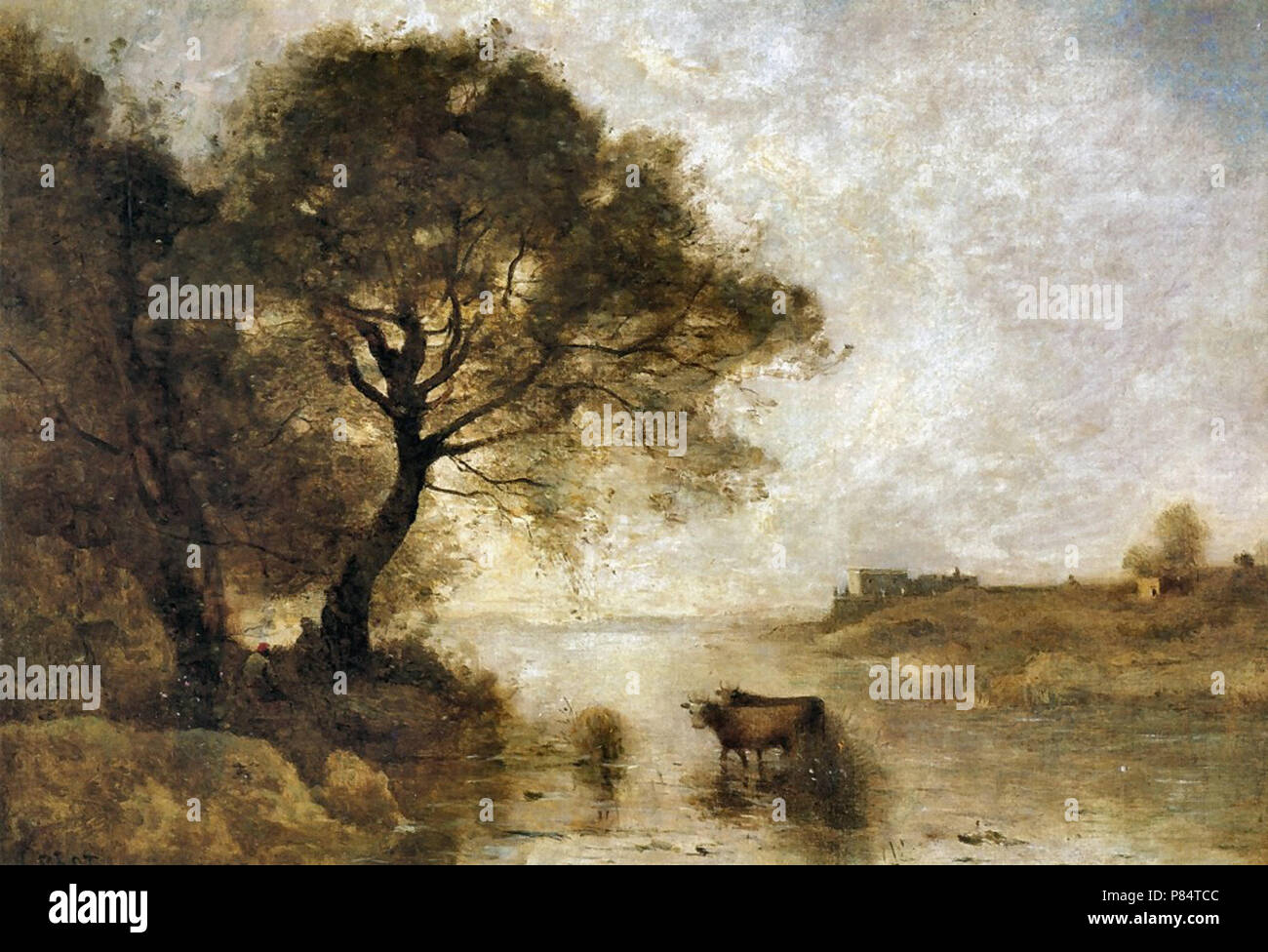 Corot Jean Baptiste Camille - a Ford with Large Trees Stock Photo - Alamy