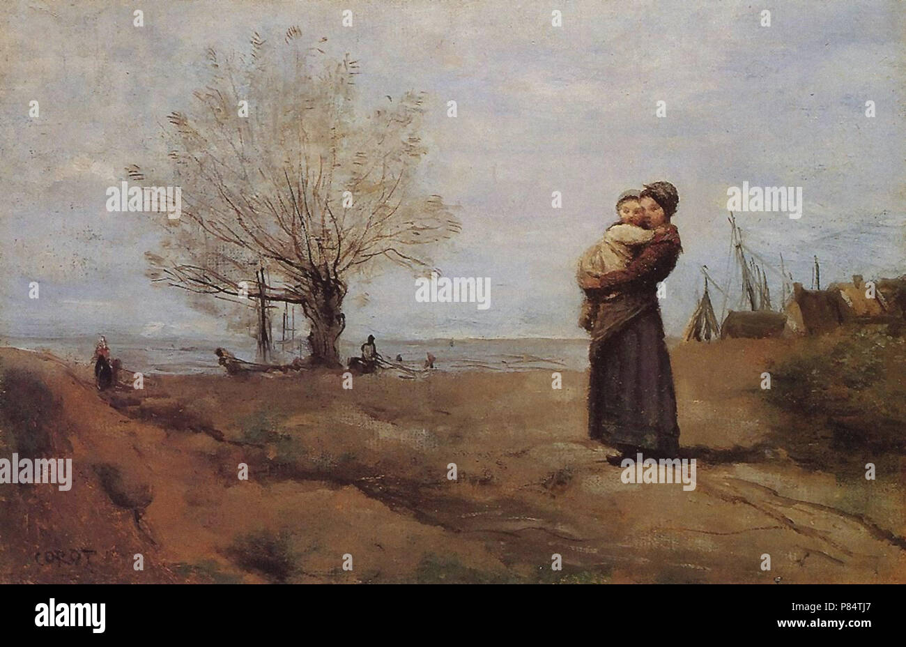Corot Jean Baptiste Camille - Fisherman's Wife and Her Child Watching ...