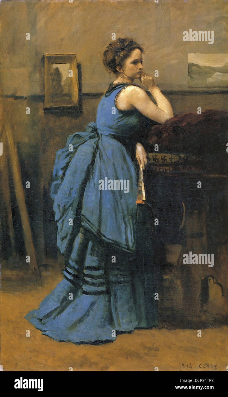 Corot Jean Baptiste Camille - Lady in Blue Stock Photo - Alamy