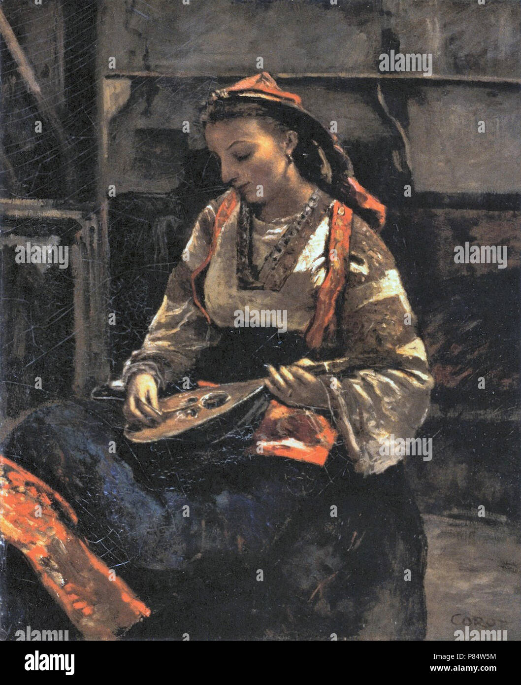 Corot Jean Baptiste Camille - Seated Italian Woman Playing a Mandolin ...