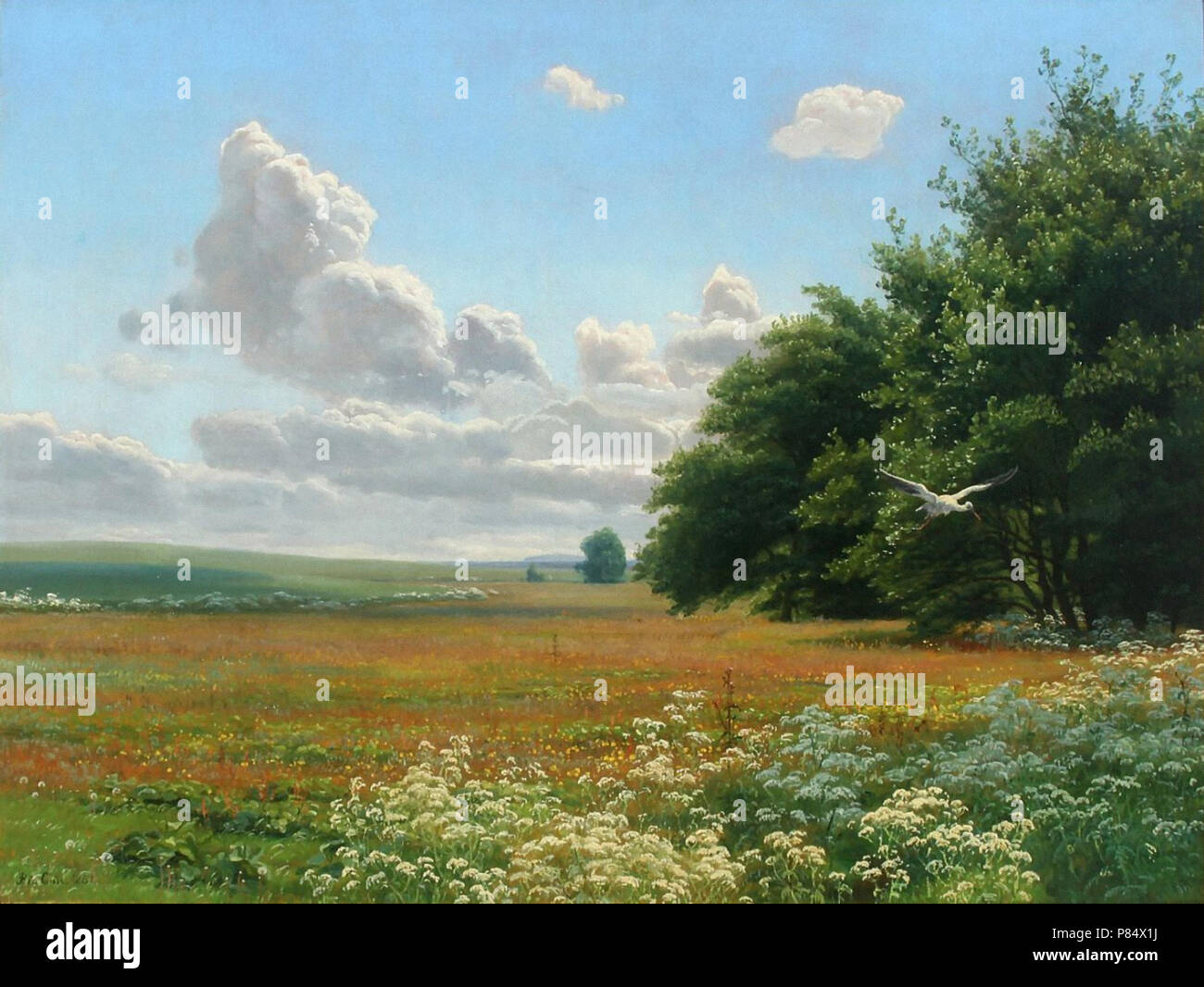 Cour Janus Bartholin La - Summer Landscape with Flying Stork over a ...