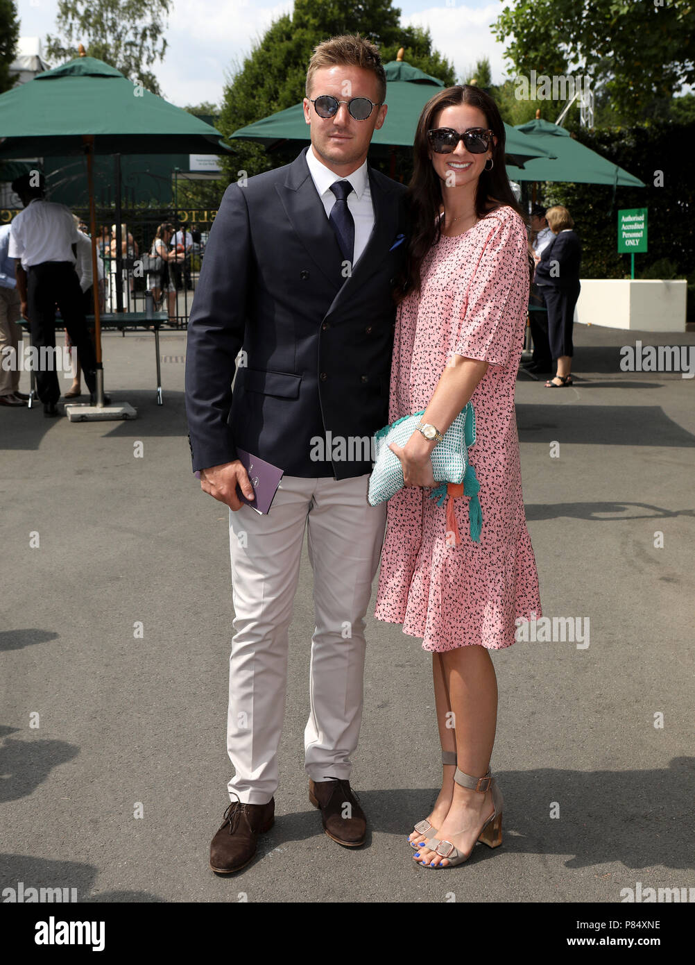 Cricketer Jason Roy and Eloise Roy arrive on day seven of the Wimbledon ...