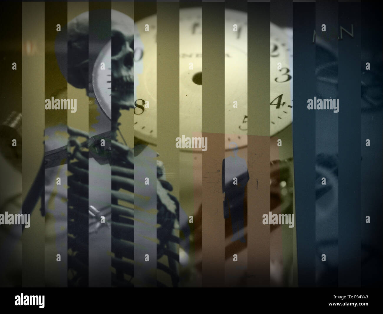 Surrealism. Skeleton and clock Stock Photo - Alamy