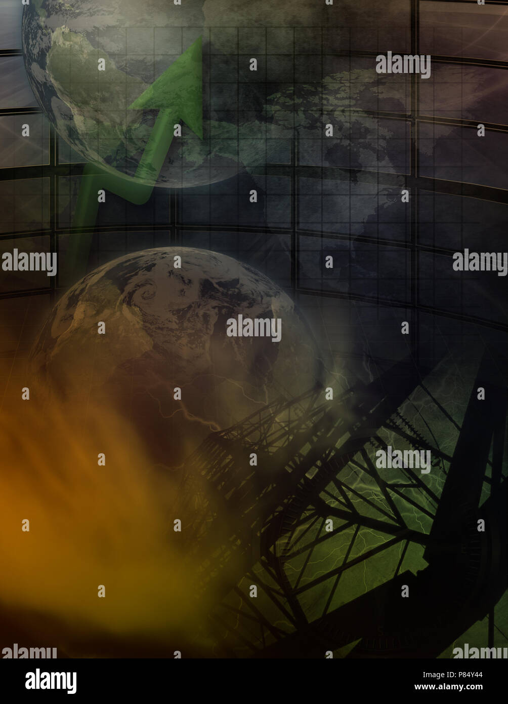 High voltage pillar, chart and globe Stock Photo - Alamy