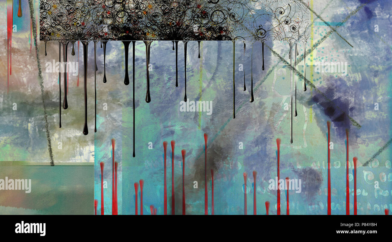 Abstract Painting. Paint drops on blueprint Stock Photo - Alamy