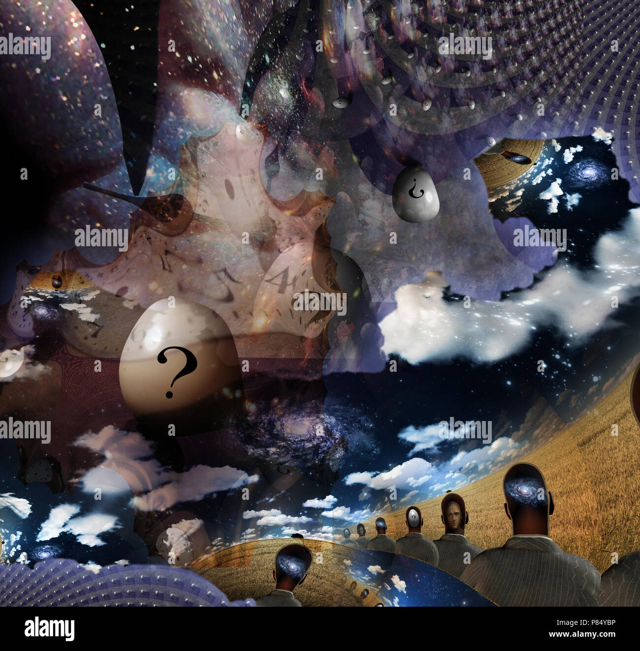 Surreal composition. Human, questions, time and mind elements Stock ...
