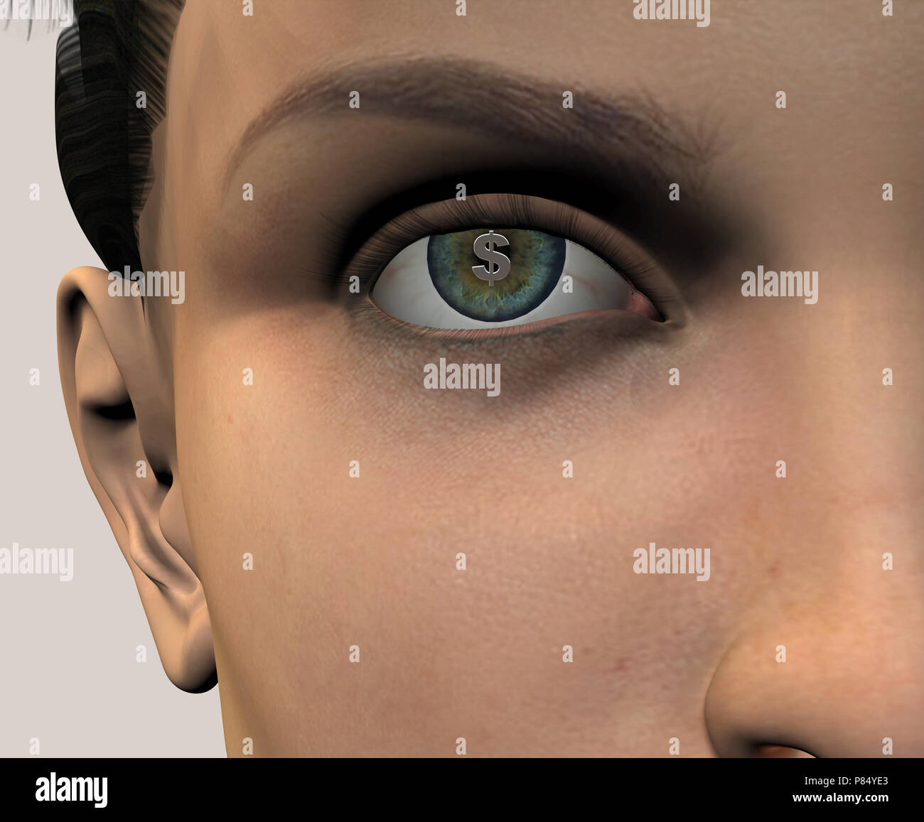Womans face with dollar sign in eye Stock Photo - Alamy
