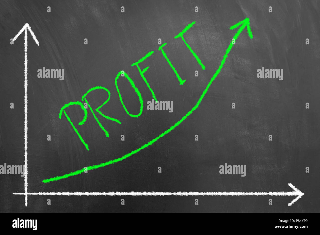 Profit growing arrow on blackboard or chalkboard chart made with green ...