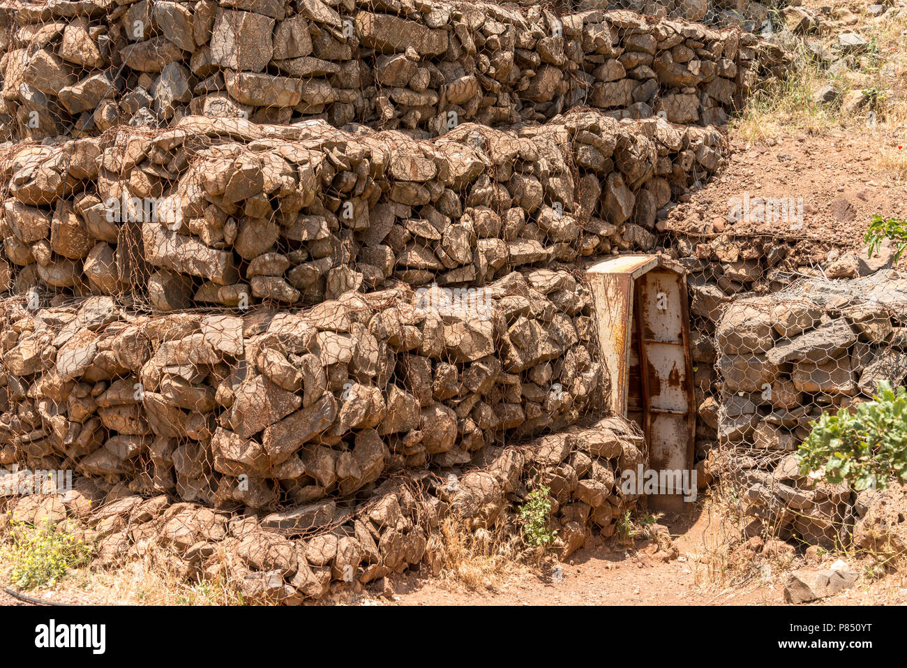 Military bunker entrance on Mount Bental on the Israeli Syrian border ...