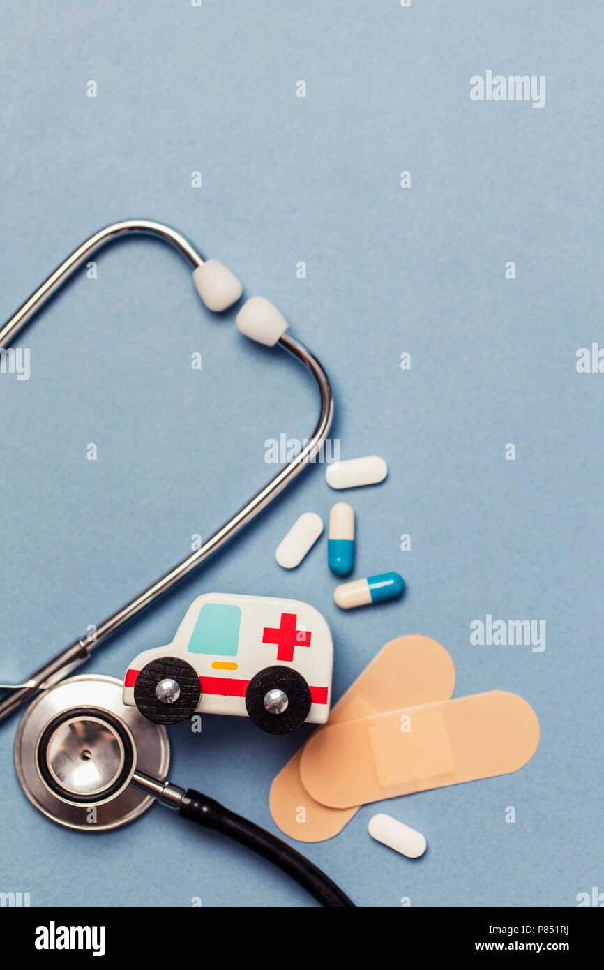 Healthcare background with stethoscope and ambulance Stock Photo - Alamy